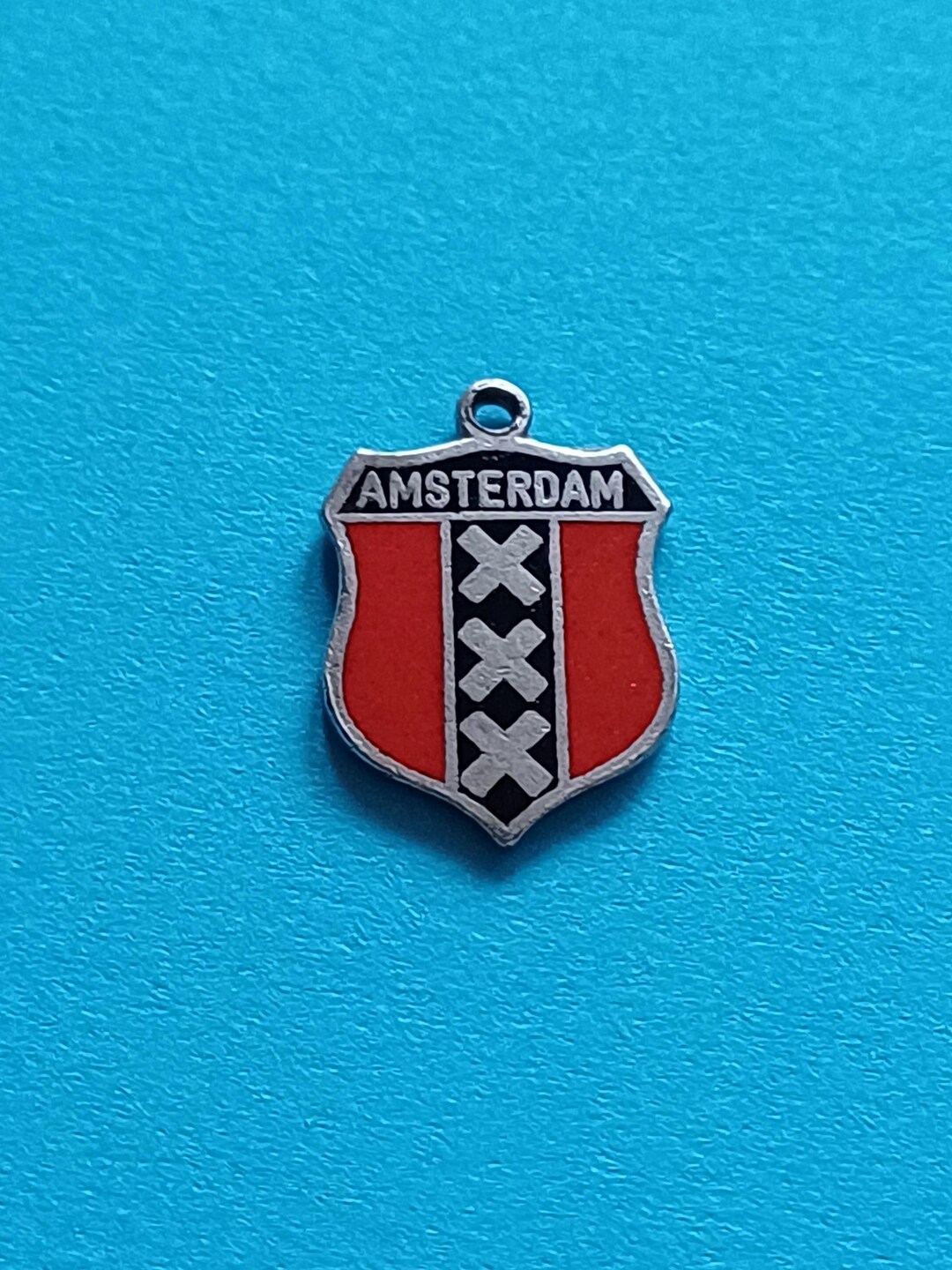 Vintage Dutch Silver Plated and Enamel Travel Shield Charm of Amsterdam ...