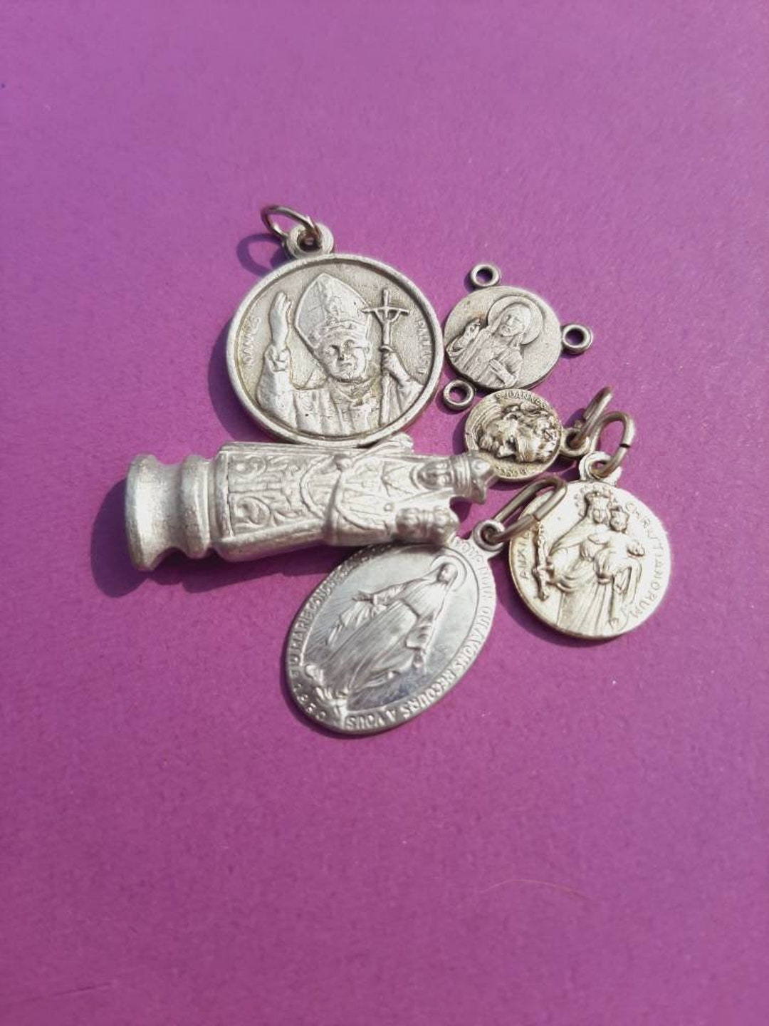 Vintage Religious Catholic Silver Plated Charms of Our Lady and Other ...