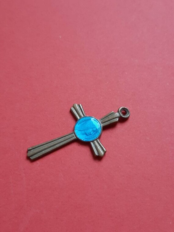Vintage religious Catholic Italian blue enamel cross … - Gem