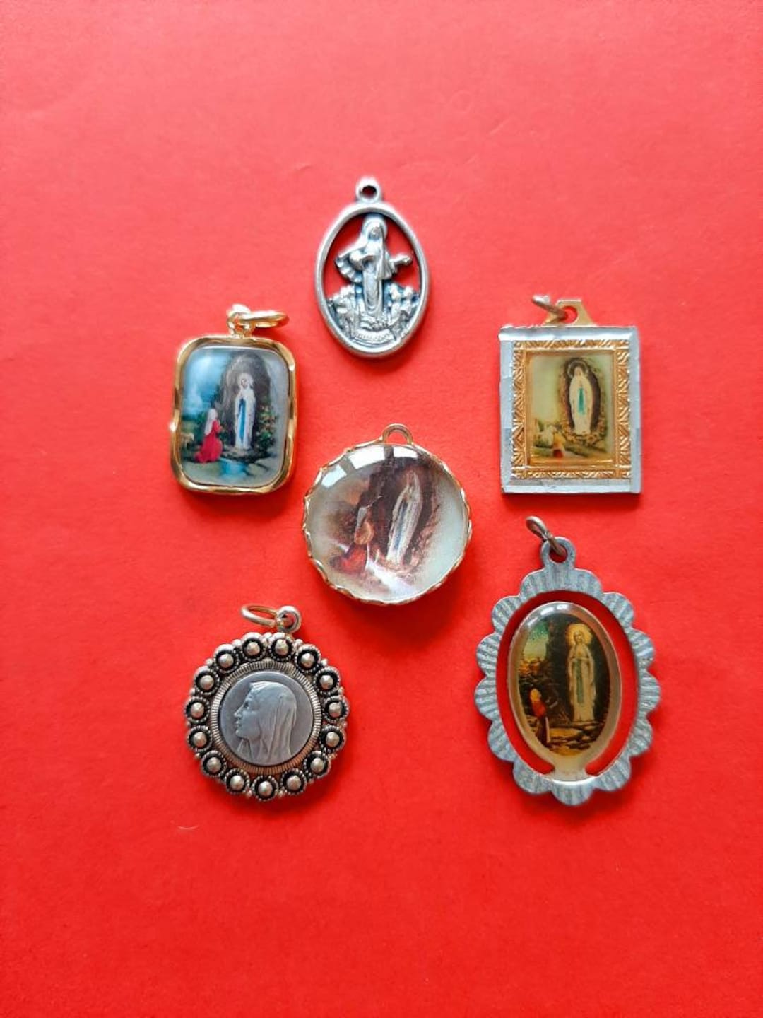 Vintage Mix of Religious Gold and Silver Colored Medal Pendants ...