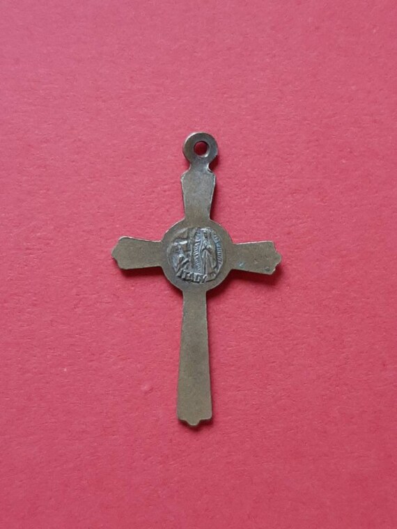 Vintage religious Catholic Italian blue enamel cross … - Gem
