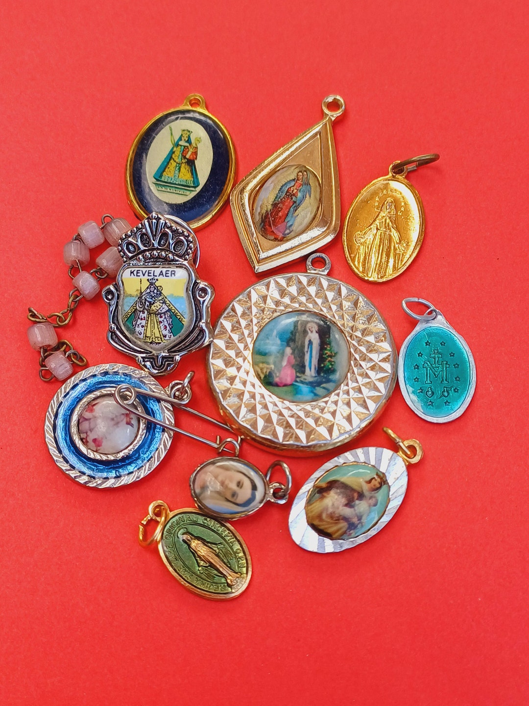 Assortment Vintage Colorful Religious Catholic Items of Our Lady and ...