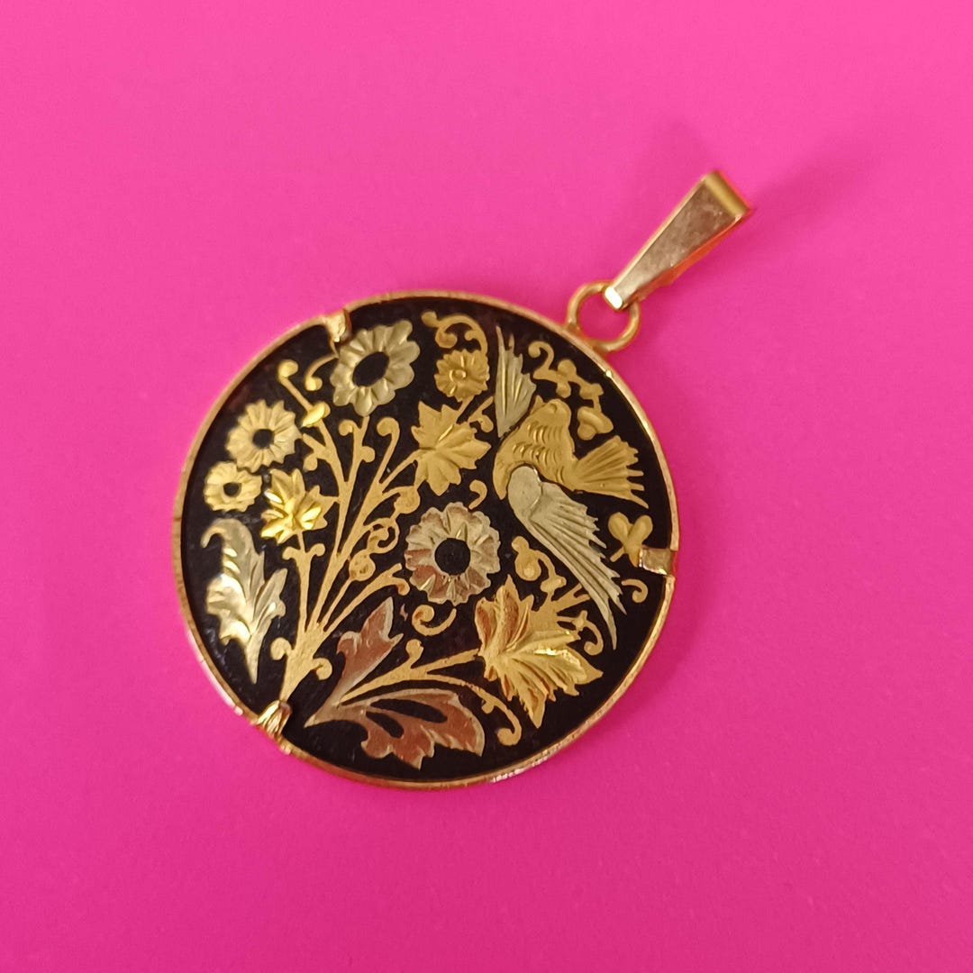 Vintage Spanish Large Toledo Damascene Black and Gold Color Charm ...