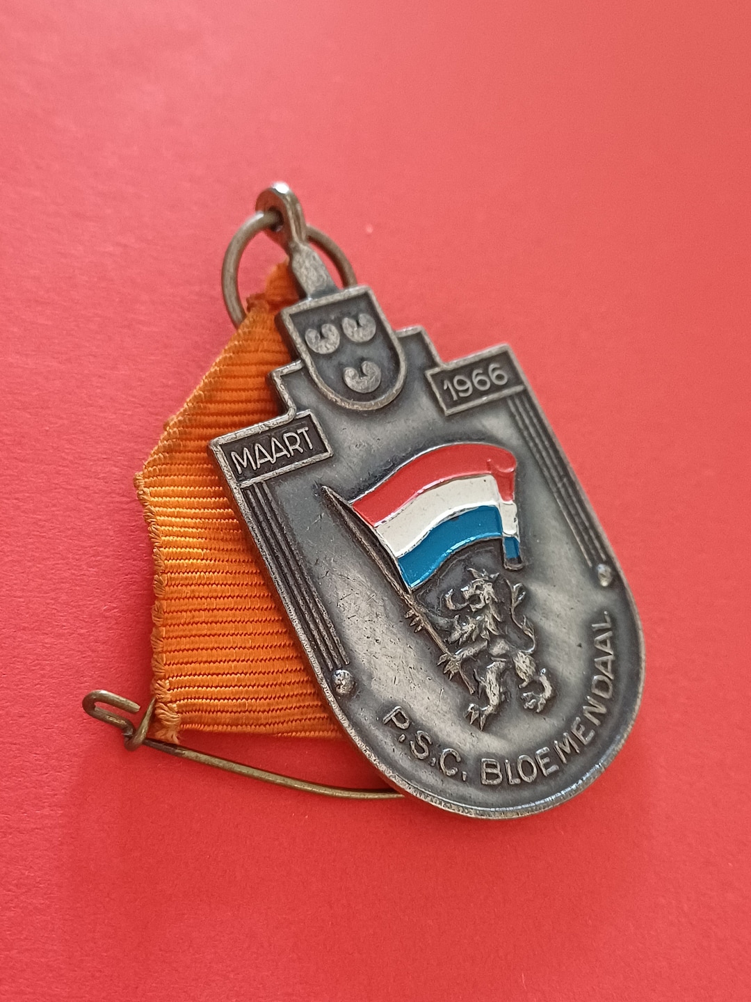 Vintage Dutch Lion Heraldry With Dutch Flag Medal Pendant on Orange ...