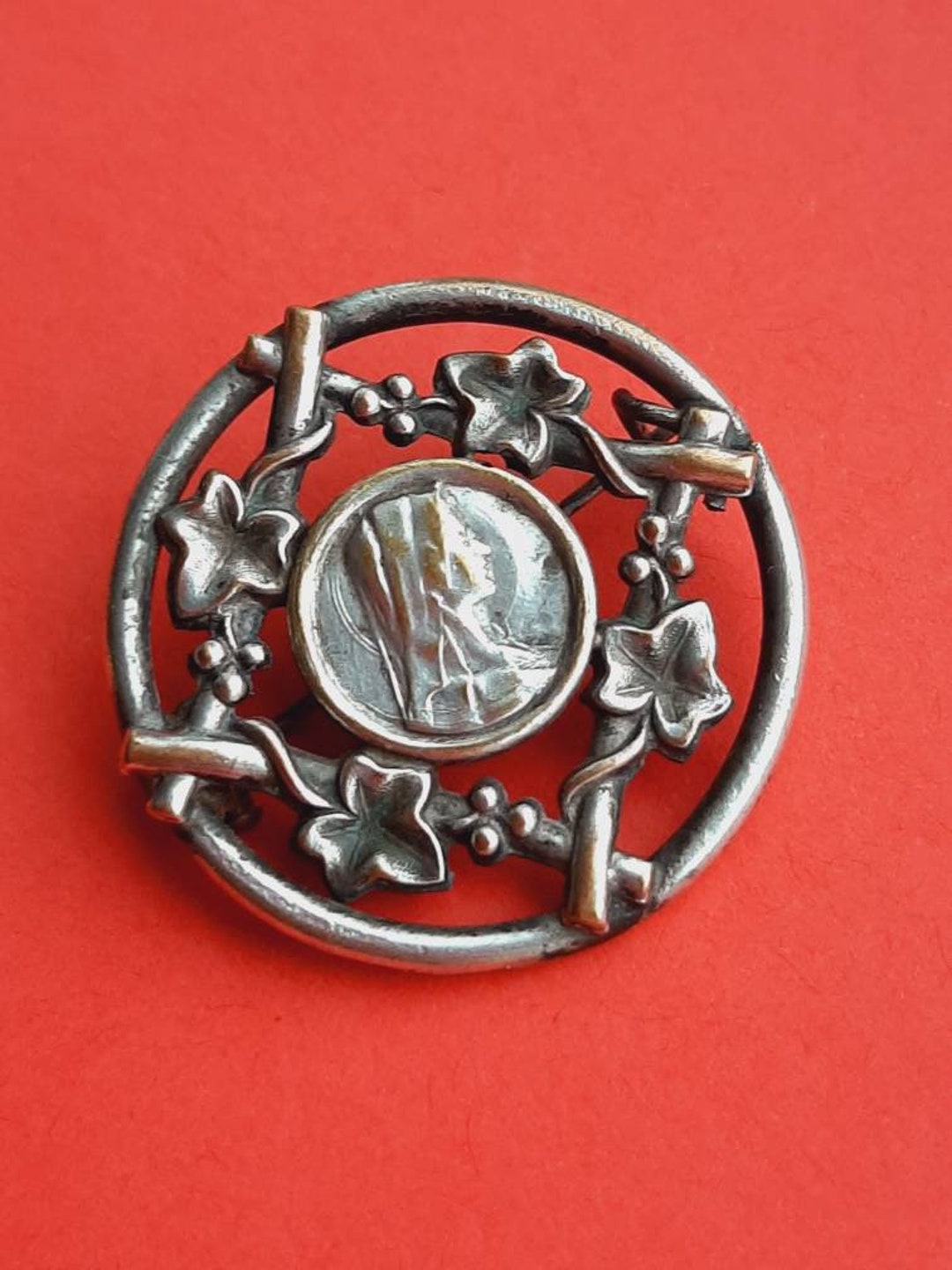 Vintage Religious Catholic French Floral Silver Plated Brooch of Our ...