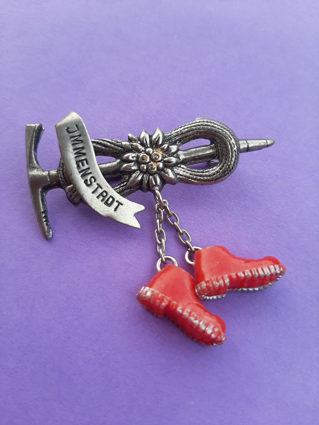 Vintage Bavarian Silver Plated and Red Celluloid Souvenir Brooch of ...