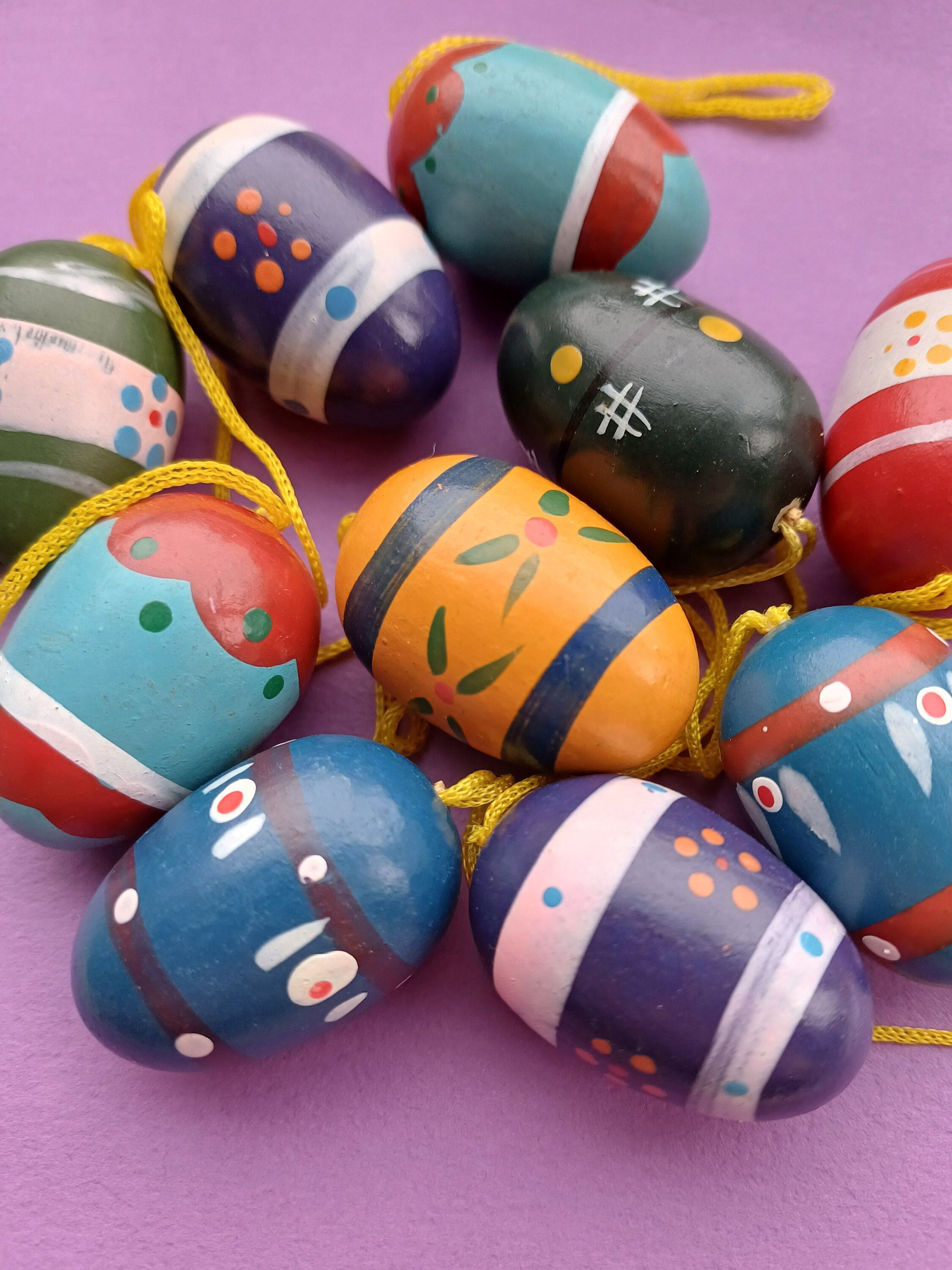 Vintage German Easter Tree Ornaments, Handpainted Wooden Easter Eggs ...