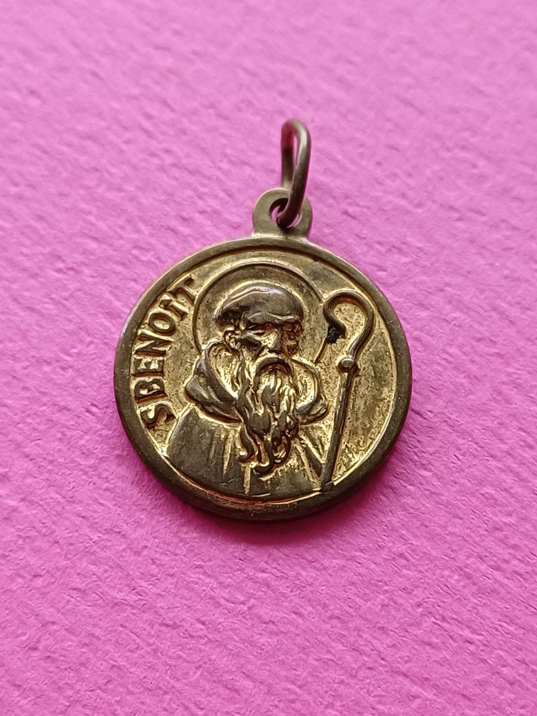 Vintage Religious Catholic Brass Medal Pendant of Saint Benedict, St ...