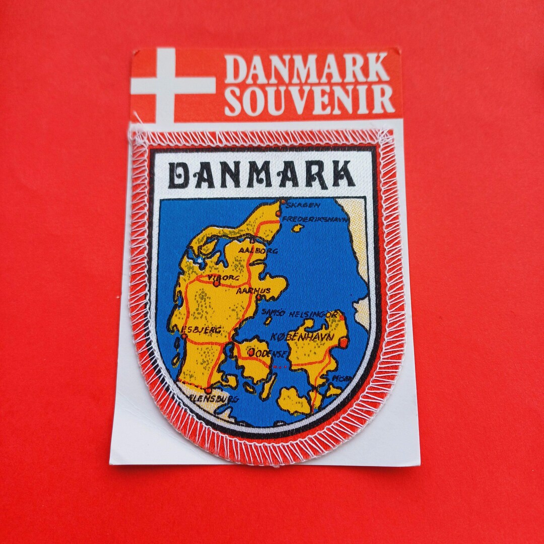 Vintage Souvenir Badge of Denmark, Emblem of Danmark, Country Map of ...