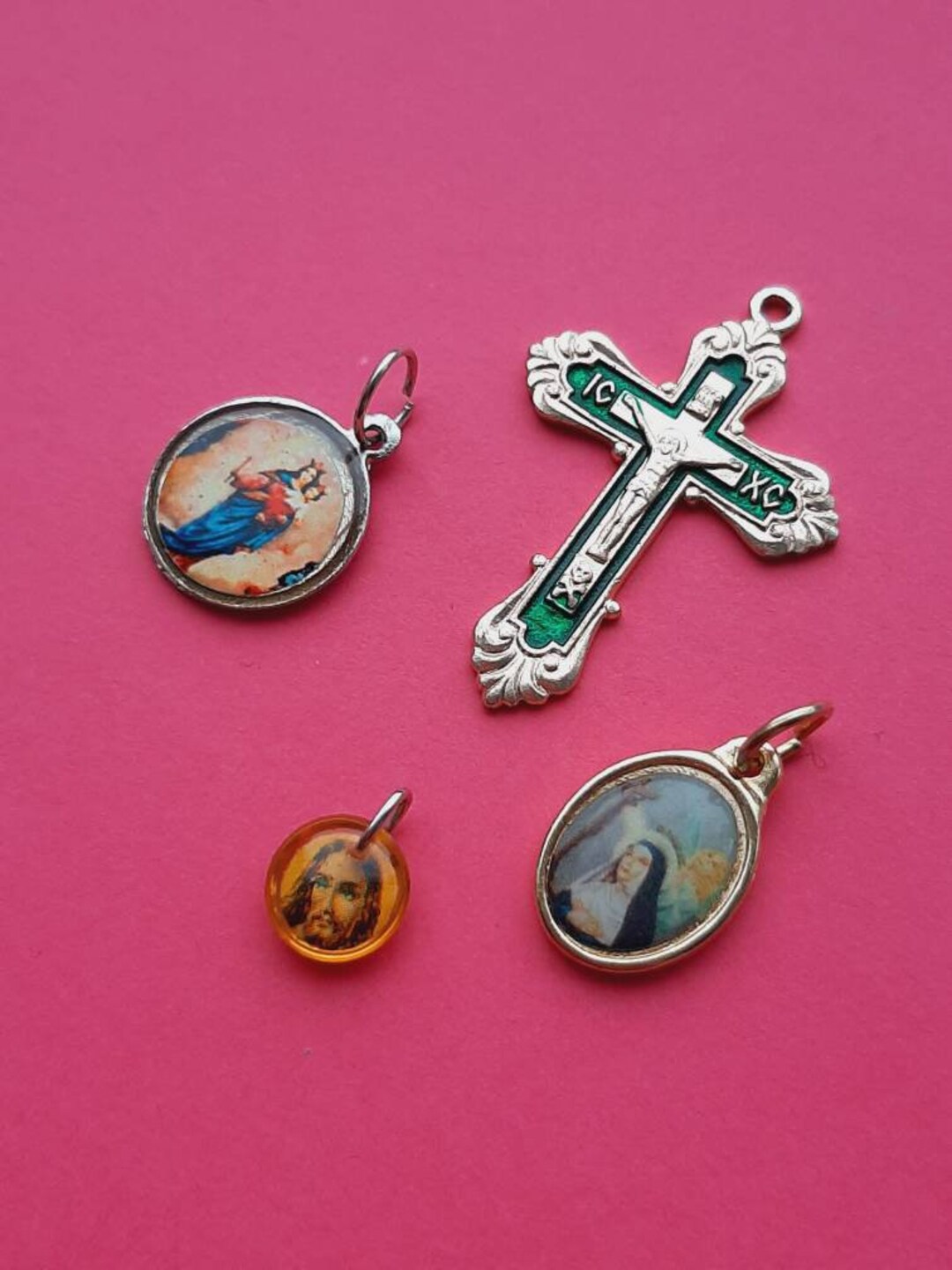 Vintage Collection of Religious Catholic Gold and Silver Colored Medal ...