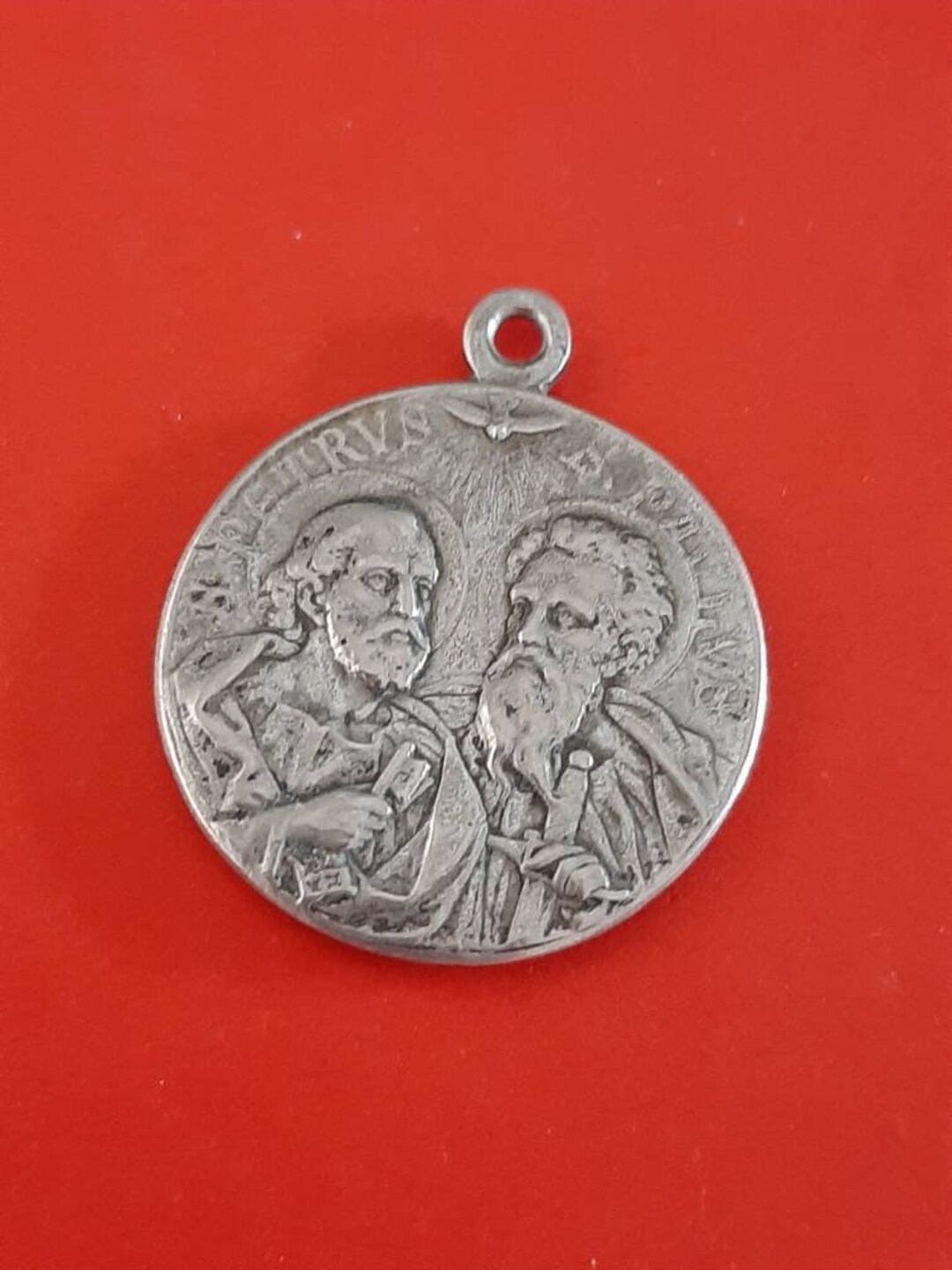 Vintage Religious Catholic Silver Plated Medal Pendant of Saint Petrus ...