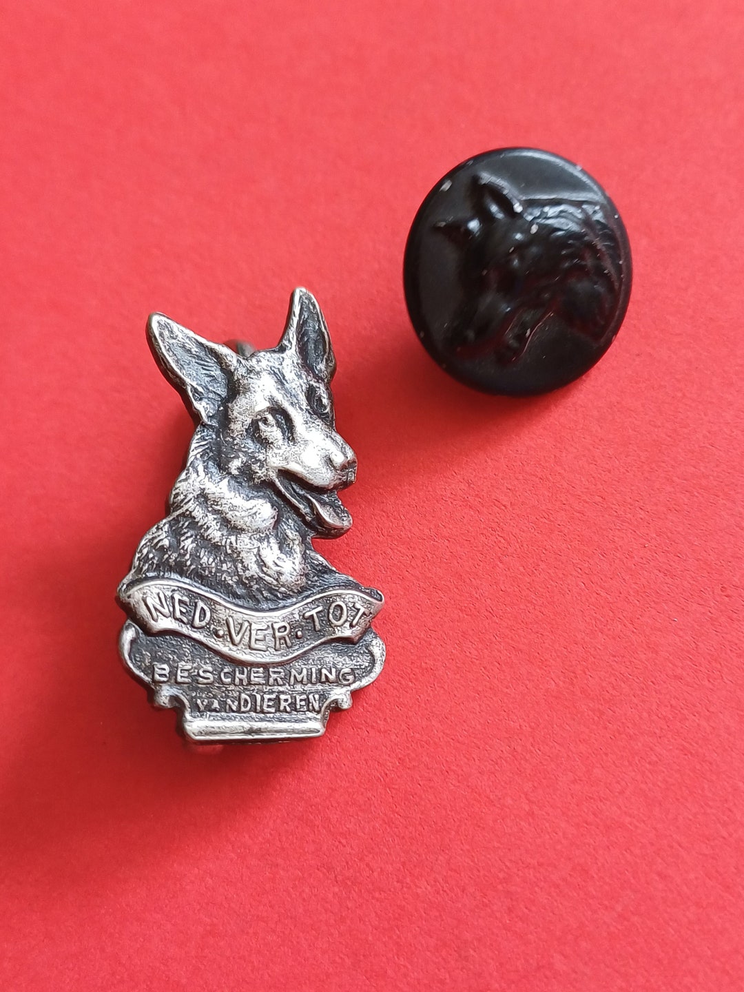 Vintage Dog Brooch and Button, German Shepherd Brooch and German ...