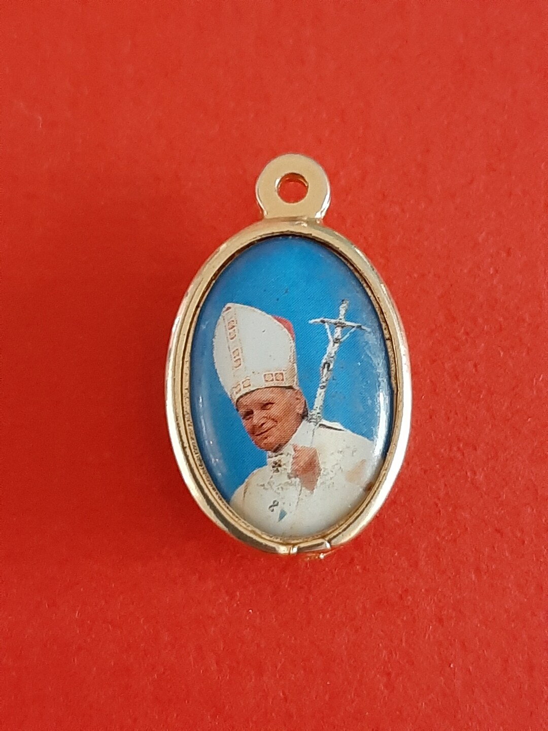 Vintage Religious Catholic Oval Colorful Charm of Pope John Paul II ...