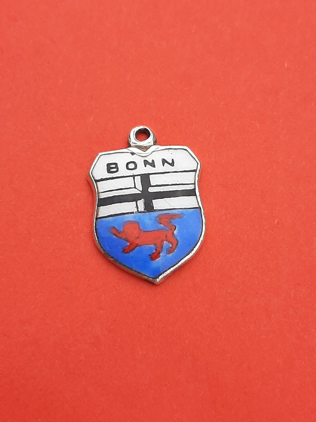 Vintage Hallmarked Silver and Enamel Travel Shield Charm of Bonn Am ...