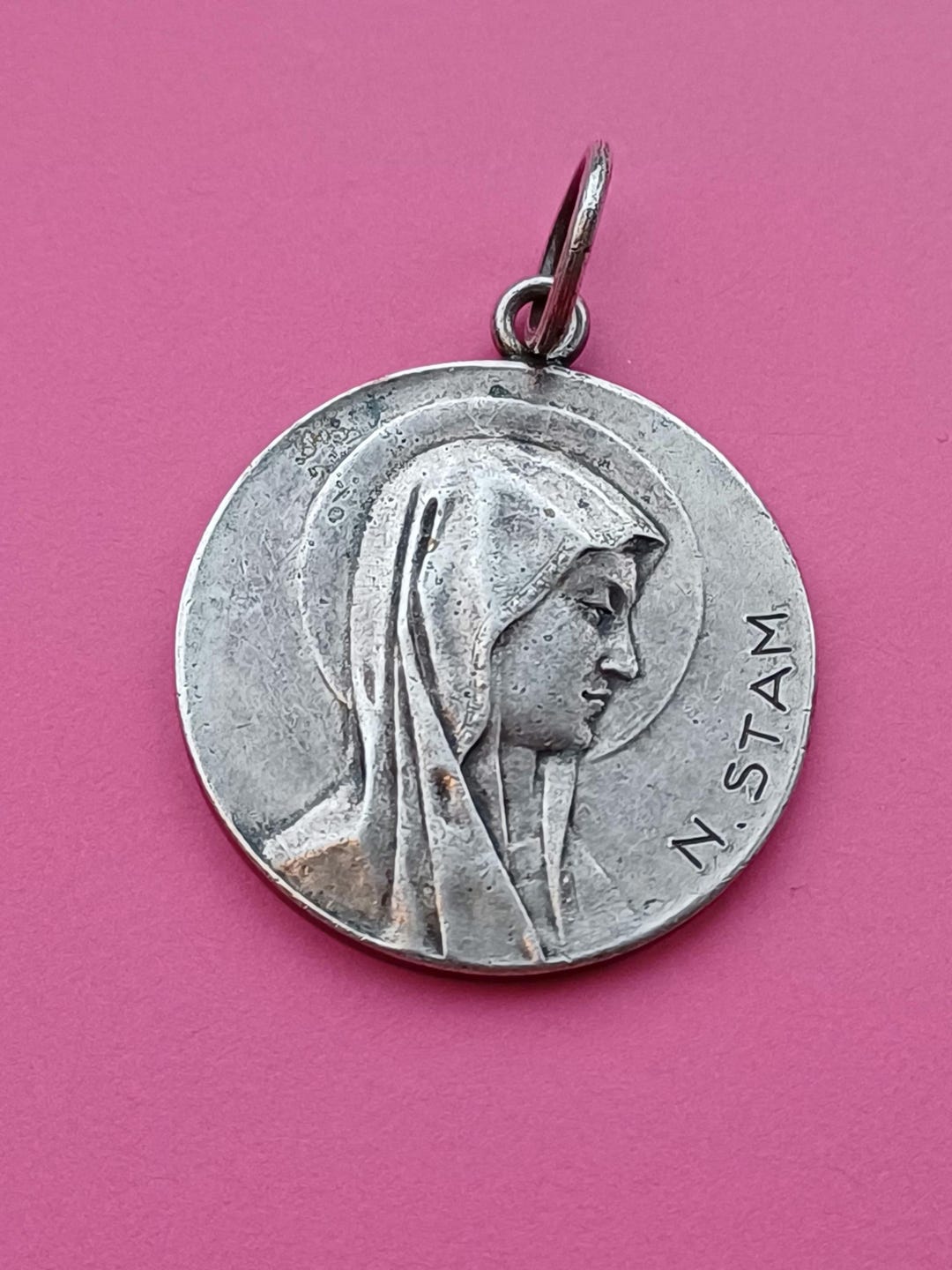 Vintage Religious Catholic French Signed Silver Plated Charm of Our ...