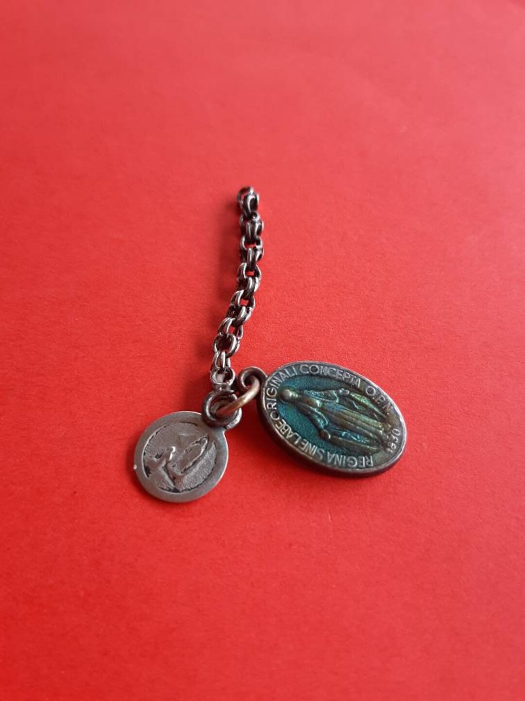 Vintage Religious Catholic Medal Pendants on a Piece of Chain, Our Lady ...