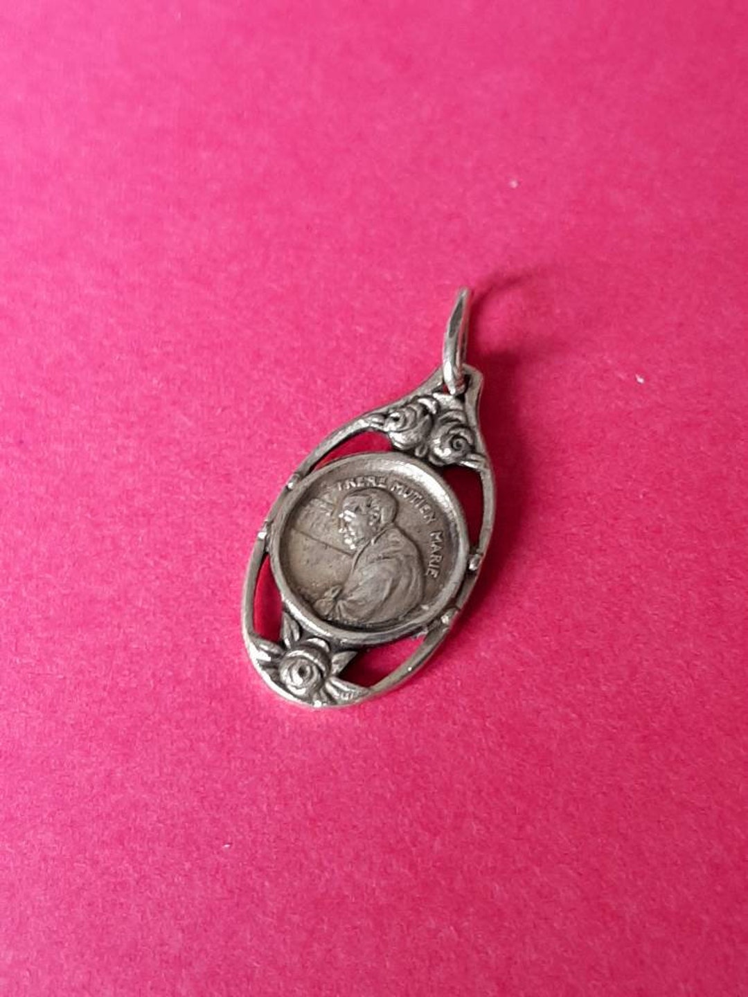 Vintage Religious Catholic Floral Openwork Silver Plated Mutien Marie ...