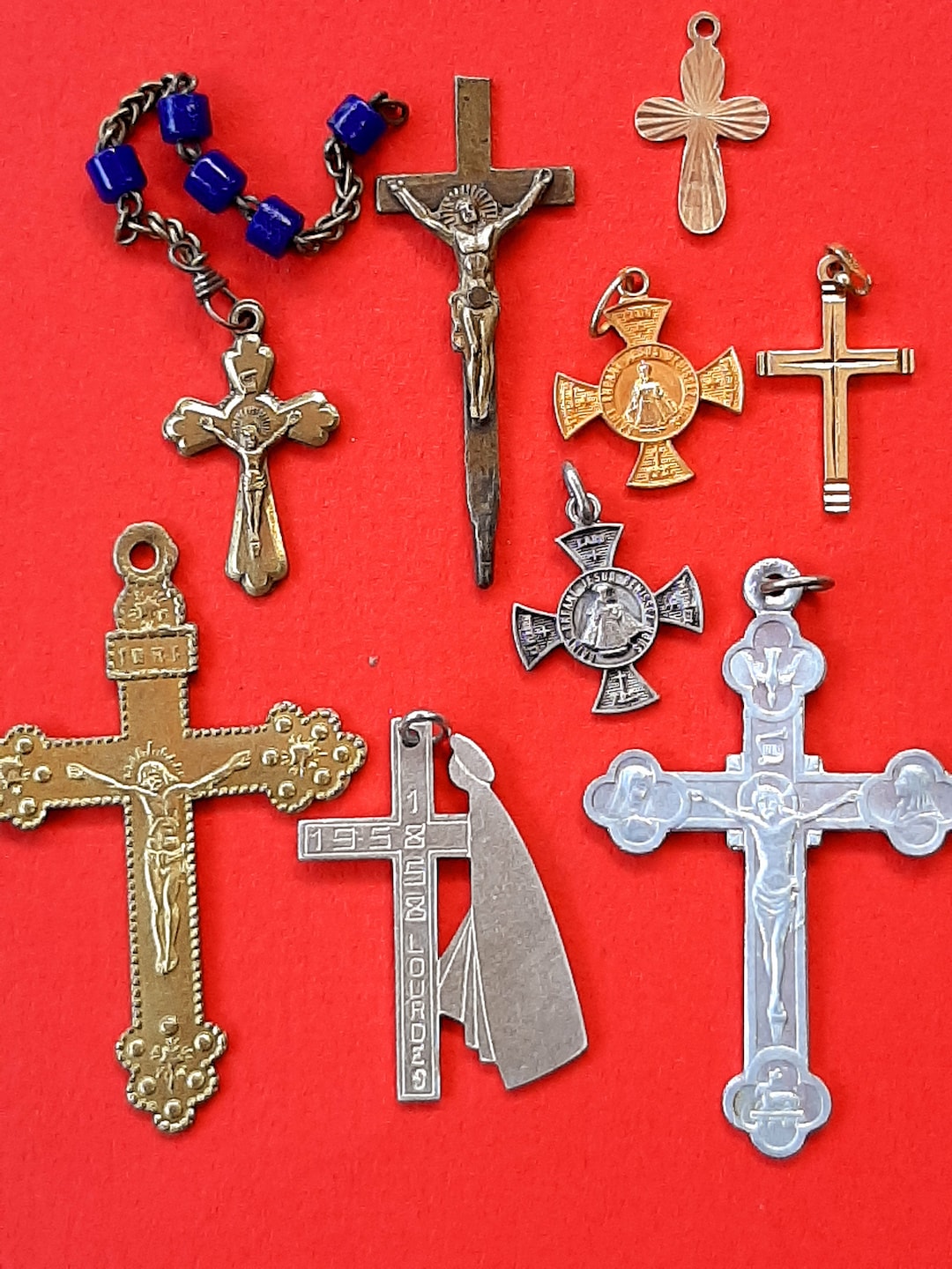 Collection of 9 Vintage Religious Catholic Crosses Crucifix Mix,blue ...