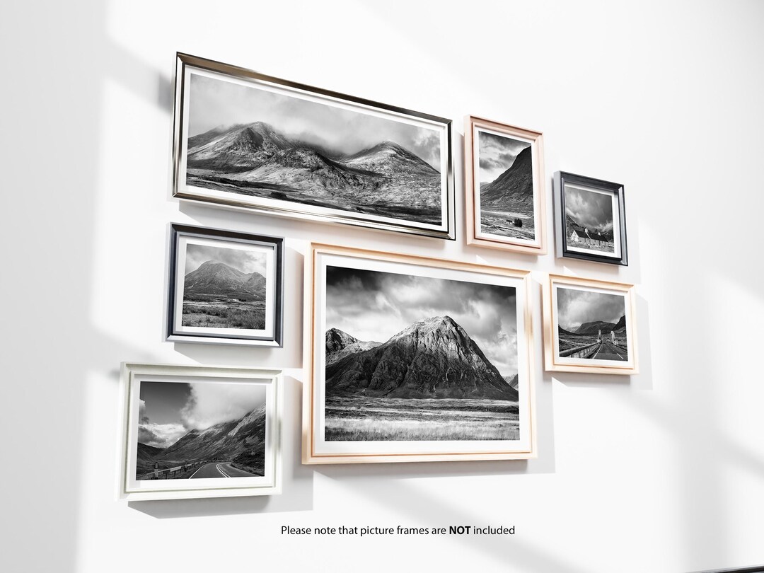 Set of 7 Black & White Gallery Wall Glencoe and Rannoch Moor Prints ...