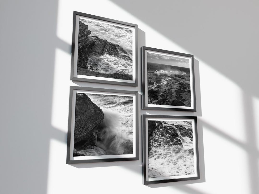 Set of 4 Black and White Seascapes. Filey Brigg Wall Art Prints ...