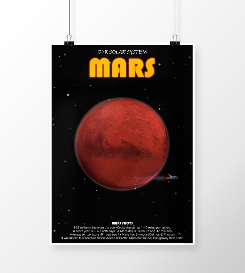 Mars Poster Solar System Prints Planets Poster Space Kids | Etsy