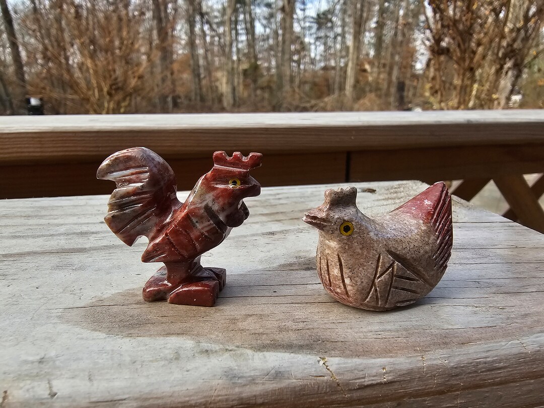 Rooster & Hen Spirit Animals Small Carved Agate Stone Statues - Etsy