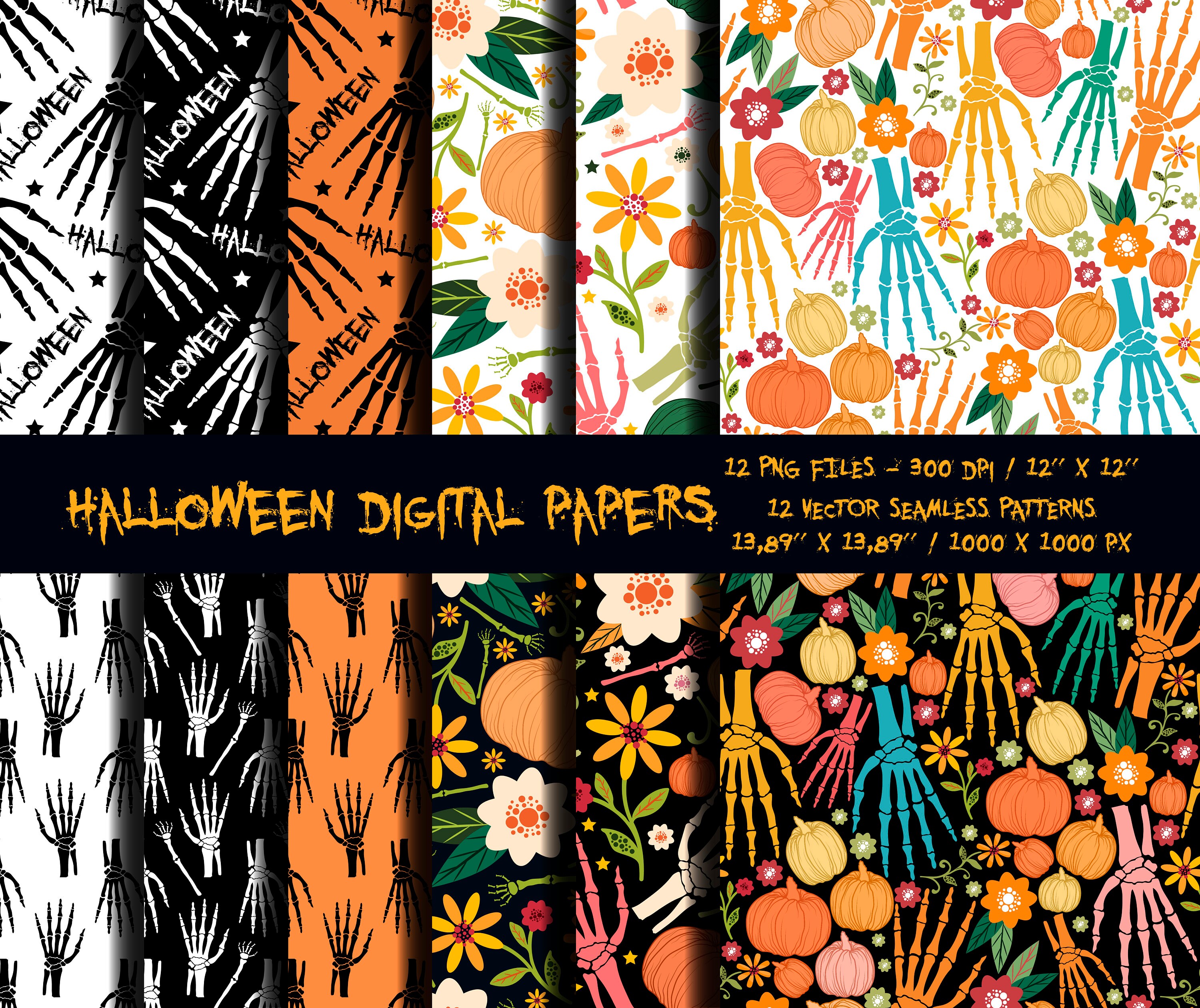 Halloween Seamless Patterns,floral Halloween Digital Papers,floral ...