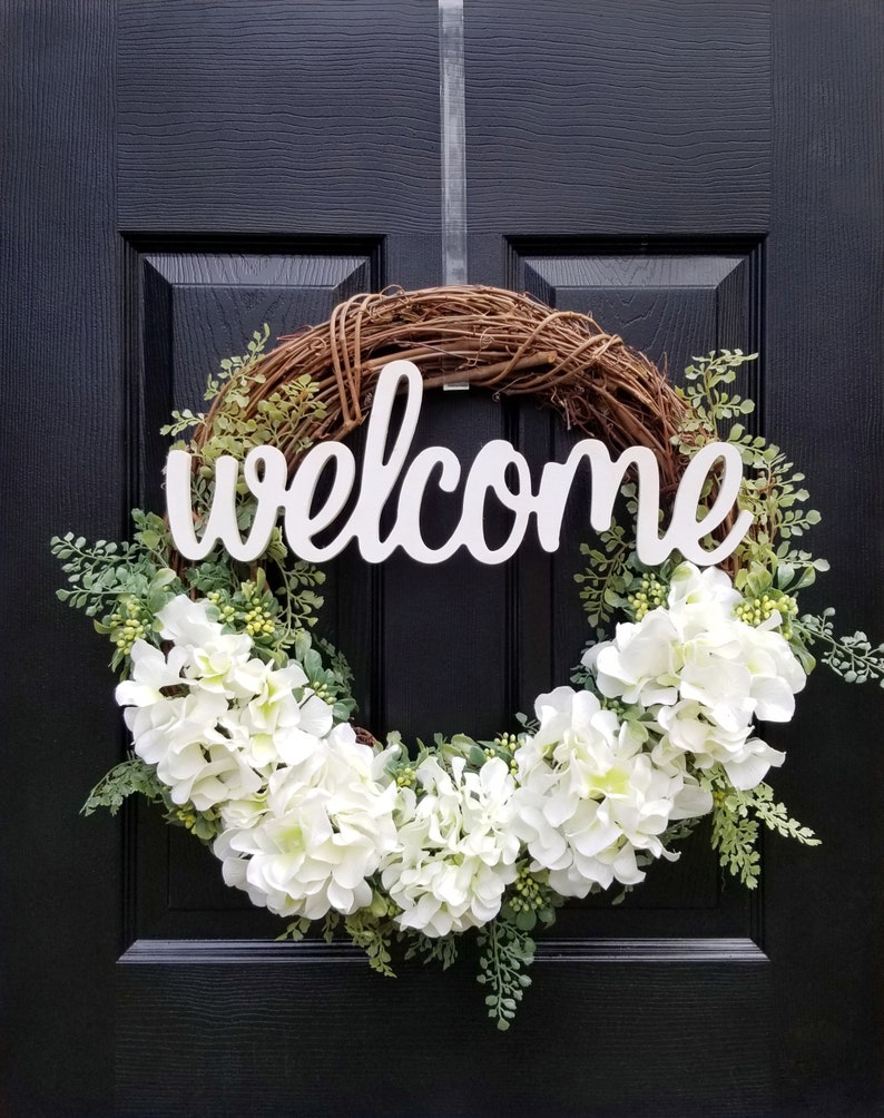 White/ivory Hydrangea Front Door Wreath Country Wreath - Etsy
