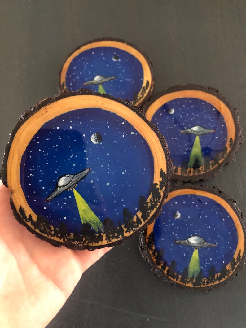 UFO Abduction Hand Painted Resin Coaster Set Galaxy Home - Etsy