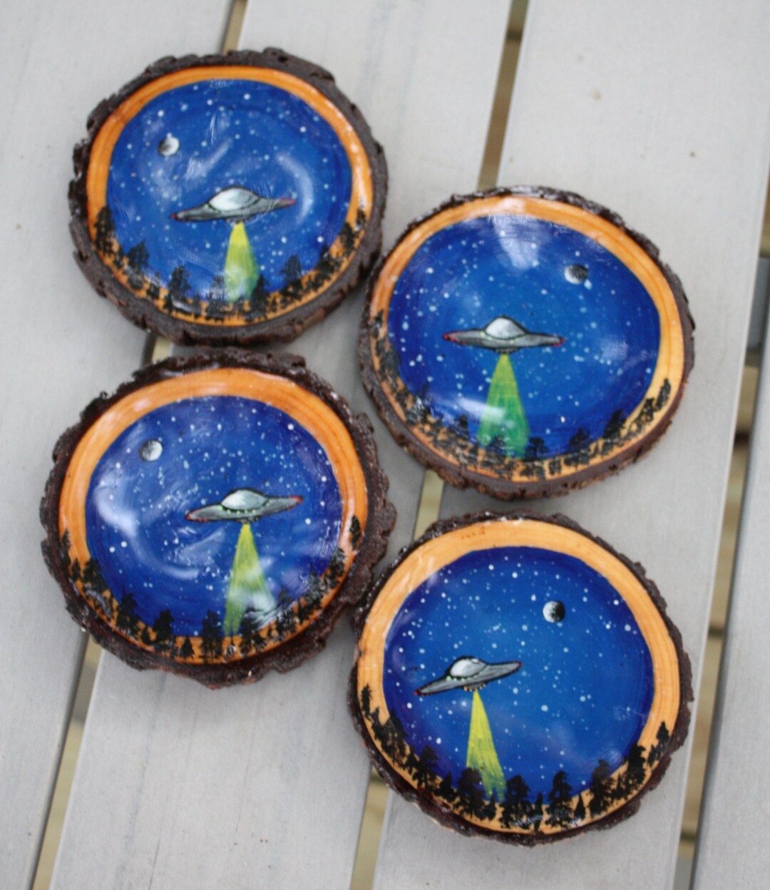 UFO Abduction Hand Painted Resin Coaster Set | Galaxy Home Decor ...