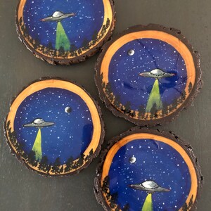 UFO Abduction Hand Painted Resin Coaster Set | Galaxy Home Decor ...