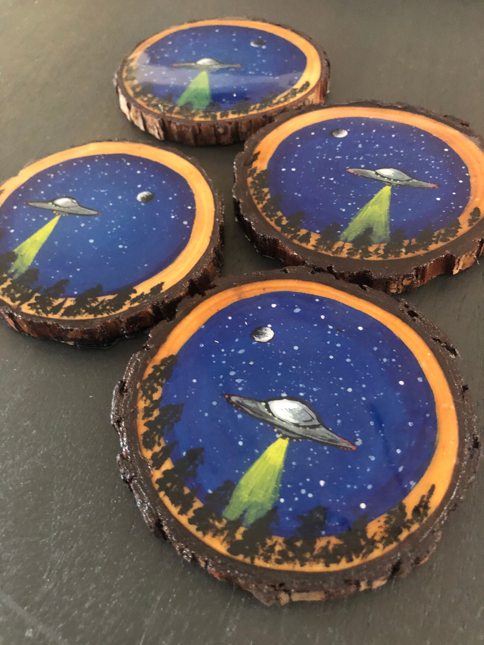 UFO Abduction Hand Painted Resin Coaster Set Galaxy Home - Etsy