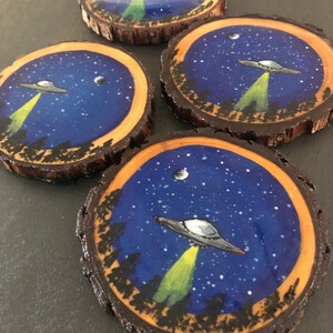UFO Abduction Hand Painted Resin Coaster Set | Galaxy Home Decor ...