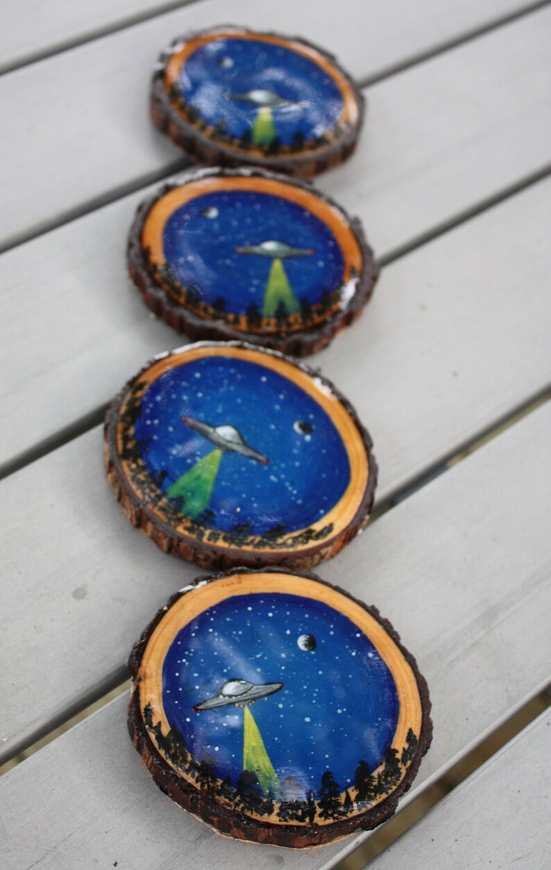 UFO Abduction Hand Painted Resin Coaster Set Galaxy Home - Etsy