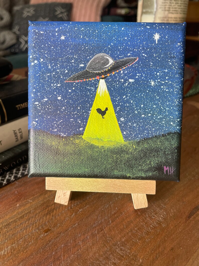 UFO Abduction of Cow Mini Painting Farm Animal Abduction - Etsy