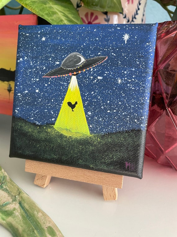 UFO Abduction of Cow Mini Painting Farm Animal Abduction - Etsy
