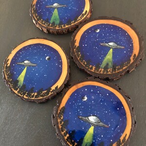 UFO Abduction Hand Painted Resin Coaster Set | Galaxy Home Decor ...