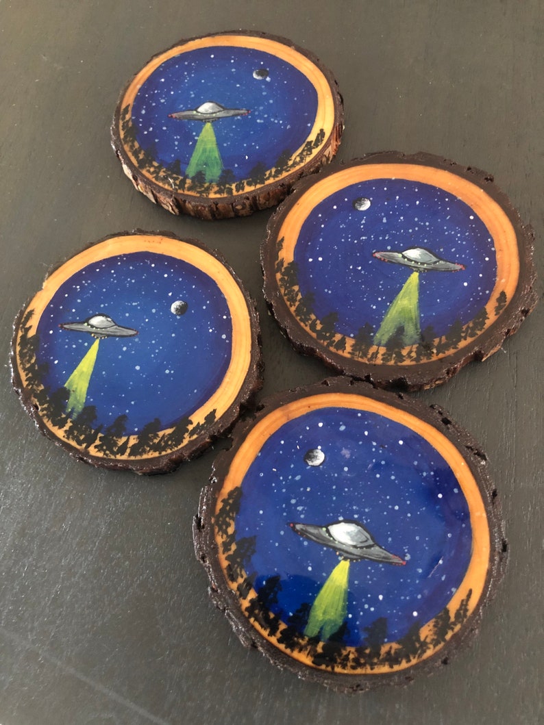 UFO Abduction Hand Painted Resin Coaster Set Galaxy Home - Etsy
