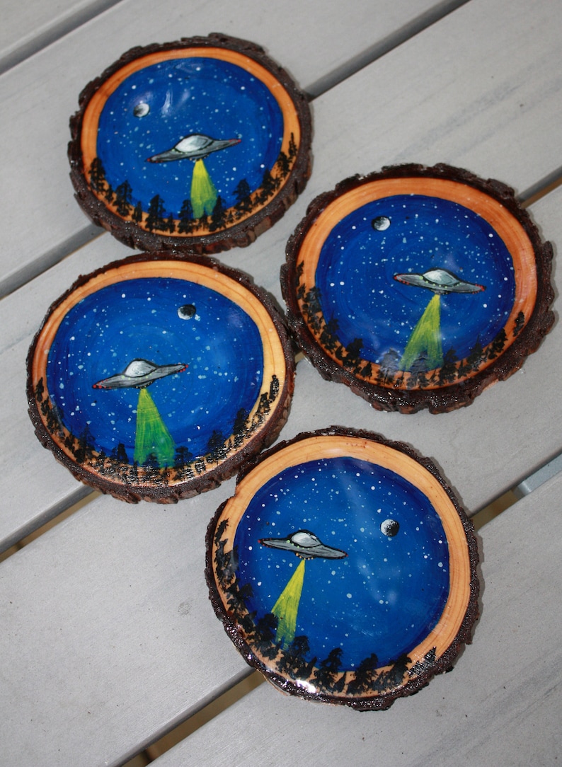 UFO Abduction Hand Painted Resin Coaster Set Galaxy Home - Etsy