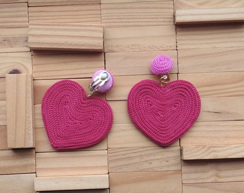 Cora Heart Pink Red Bon Bon Clip on Earrings Stud / Post Two - Etsy