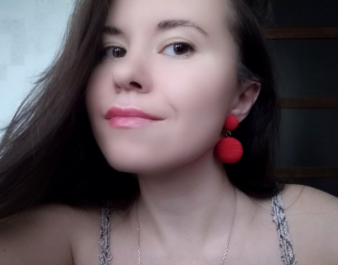 Red Bon Bon Clip on Earrings, 2 Two Balls Silver Pink White Blue Green ...