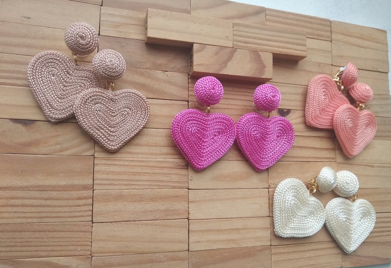Cora Heart Pink Bon Bon Clip on Earrings, Stud / Post, Coral Ivory ...