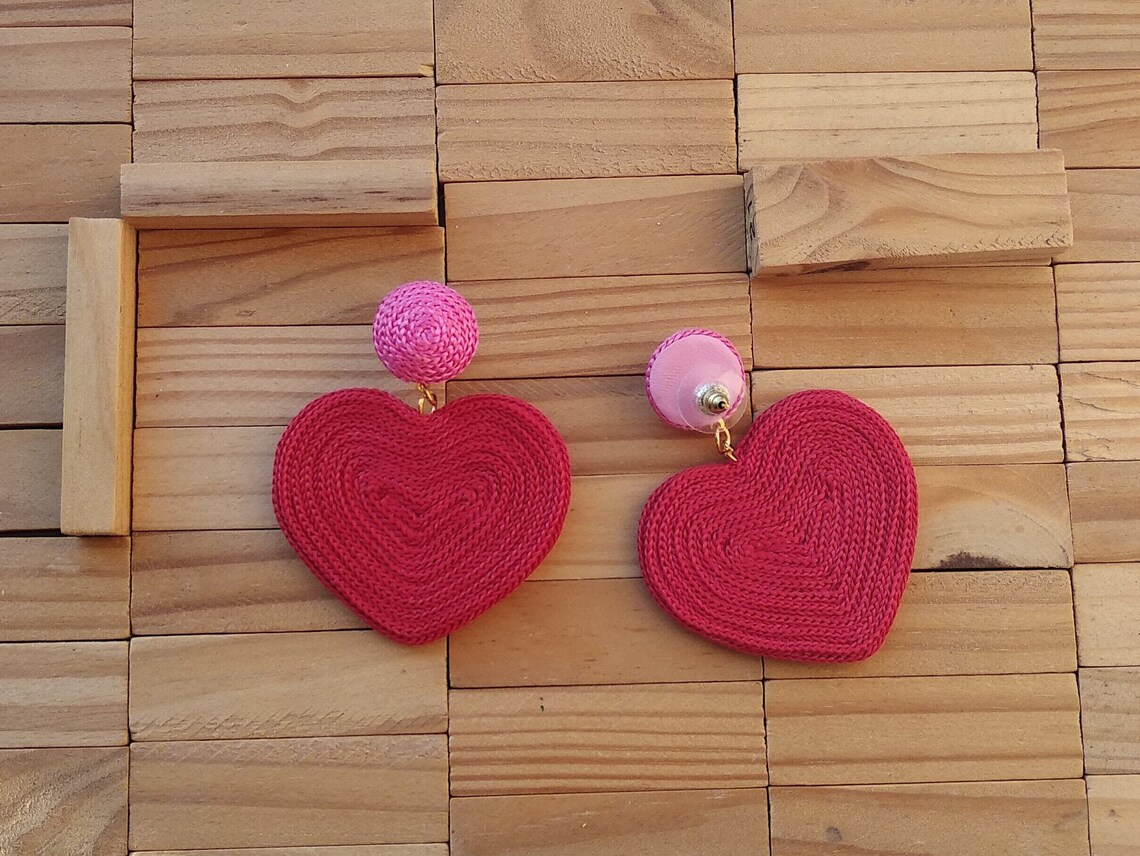 Cora Heart Pink Red Bon Bon Clip on Earrings Stud / Post Two - Etsy