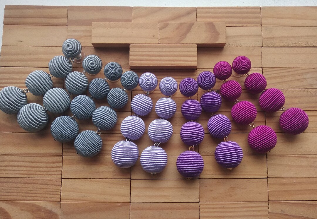 Grey Purple 4 Four Drop Bonbons Clip on Earrings, Magenta Brown Pink ...