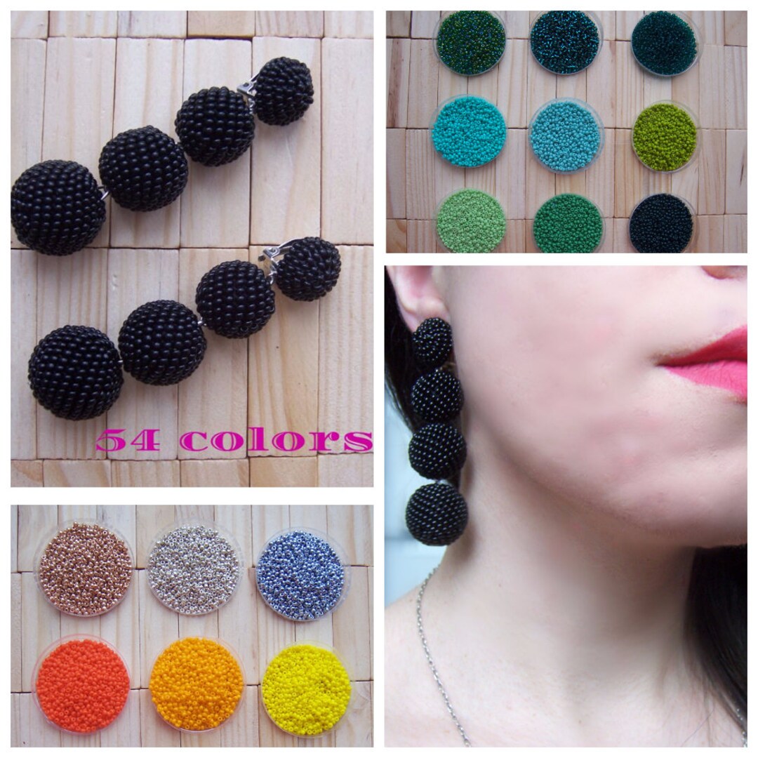 Bon Bon Clip on Earrings, 4 Four Balls, Gold Silver Red Pink Blue ...