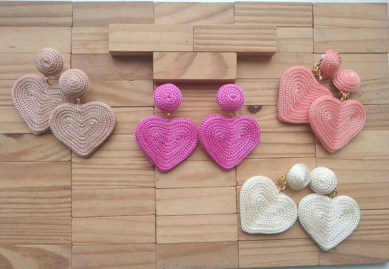 Cora Heart Pink Bon Bon Clip on Earrings, Stud / Post, Coral Ivory ...