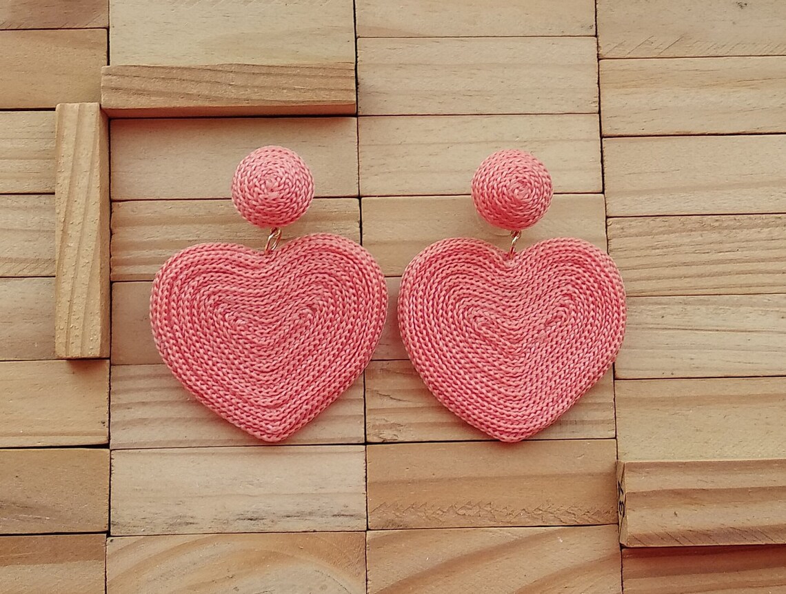 Cora heart coral pink Bon bon clip on earringsstud postgold | Etsy
