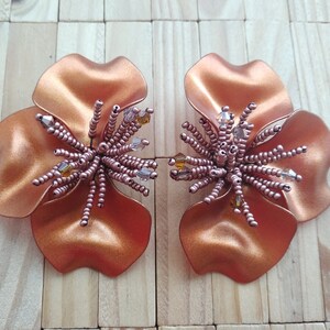 Unique Large Flower Button Burst Black Clip on Earrings, Oversize Navy ...