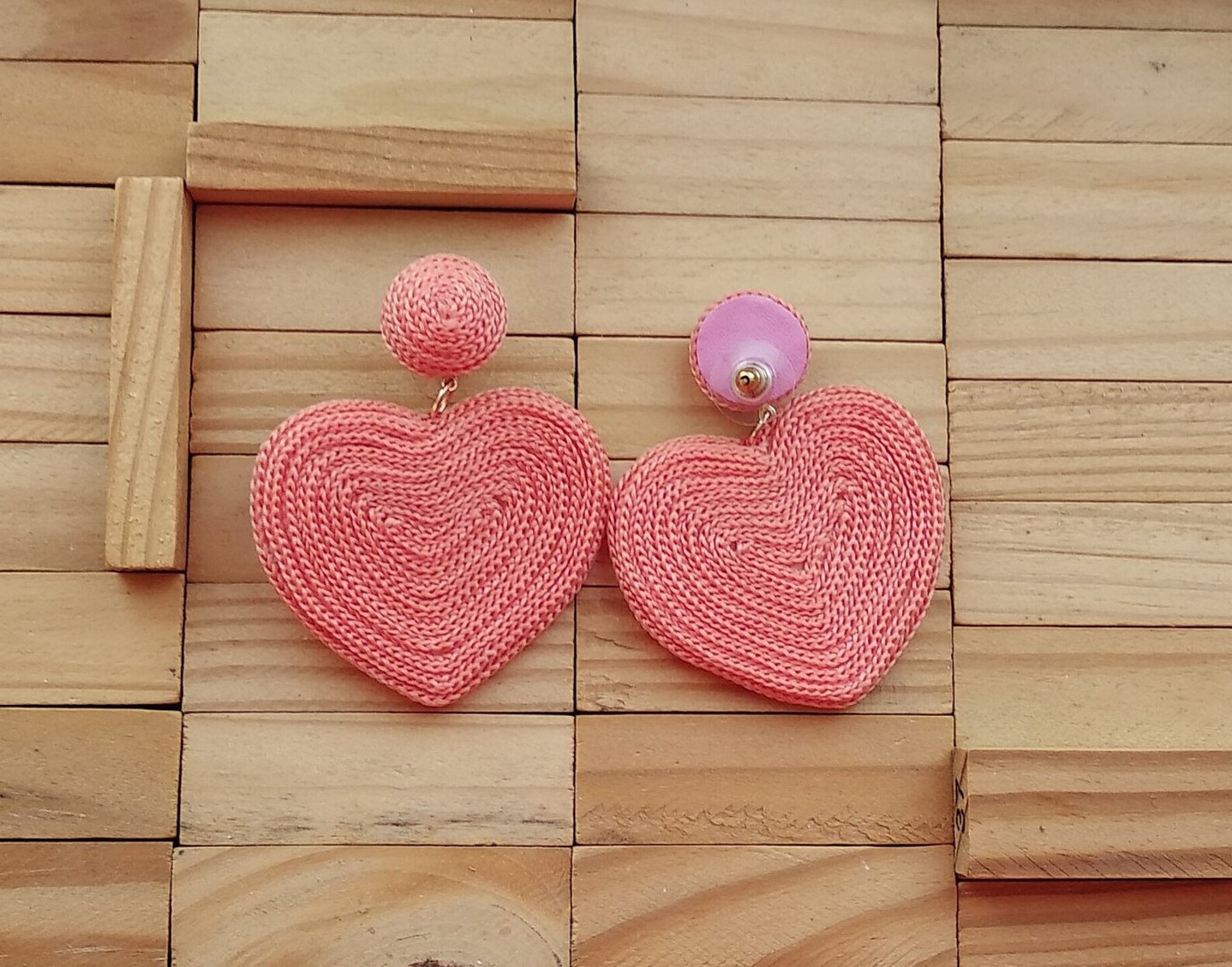 Cora heart coral pink Bon bon clip on earringsstud postgold | Etsy