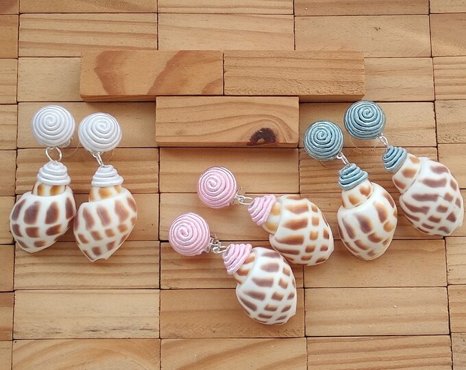 Small Pink White Blue Shell Bon Bons Clip on Earrings Ivory - Etsy
